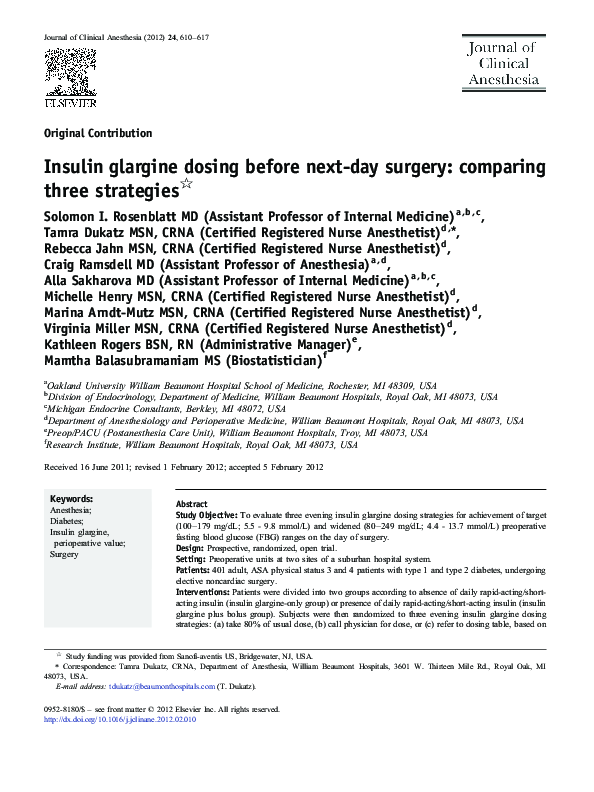 (PDF) Insulin glargine dosing before next-day surgery: comparing three ...