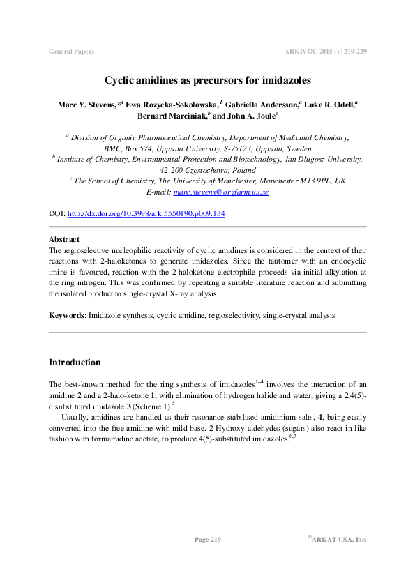 (PDF) Cyclic amidines as precursors for imidazoles | Ewa Rozycka ...