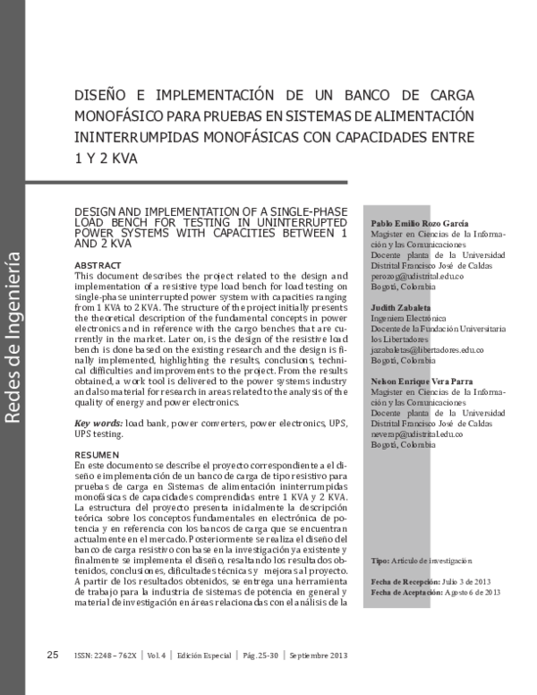 (PDF) Diseño e Implementación De Un Banco De Carga Monofásico Para ...
