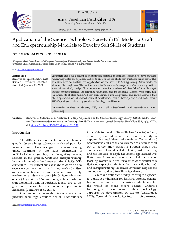 (PDF) Application of the Science Technology Society (STS) Model to ...