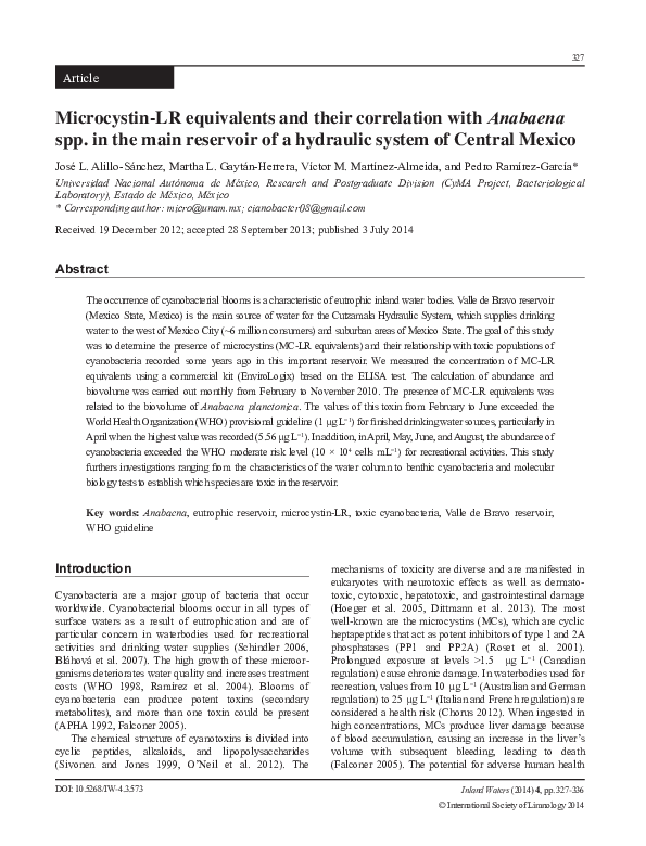 (PDF) Microcystin-LR equivalents and their correlation with Anabaena ...