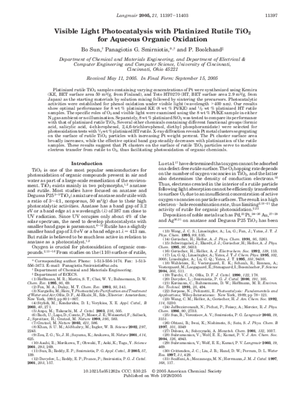(PDF) Visible Light Photocatalysis with Platinized Rutile TiO2 for Aqueous Organic Oxidation