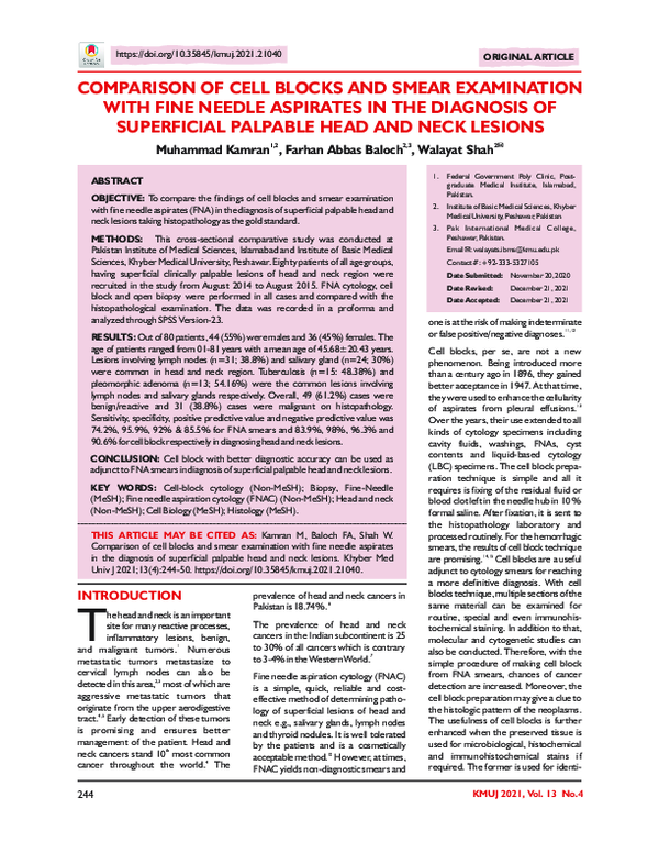 (PDF) Comparison of Cell Blocks and Smear Examination with Fine Needle ...
