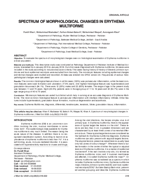 (PDF) Spectrum of Morphological Changes in Erythema Multiforme