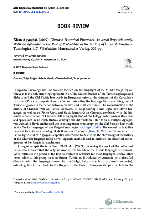 (PDF) Chuvash Historical Phonetics. An areal linguistic study. With an ...