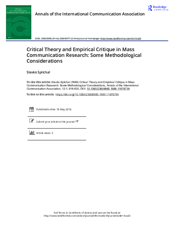 (PDF) Critical Theory and Empirical Critique in Mass Communication ...
