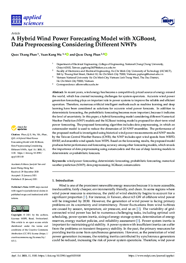 (PDF) A Hybrid Wind Power Forecasting Model with XGBoost, Data Preprocessing Considering ...