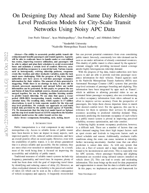 (PDF) On Designing Day Ahead and Same Day Ridership Level Prediction ...