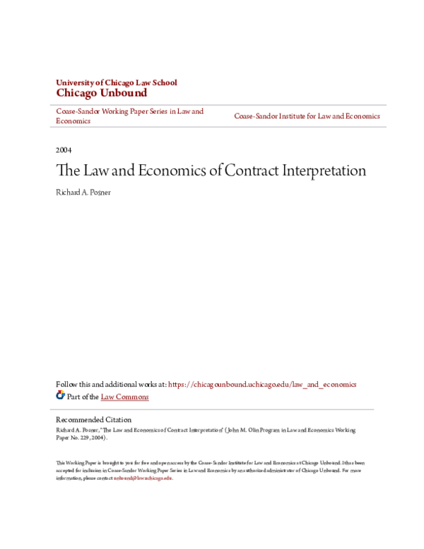 (PDF) The Law and Economics of Contract Interpretation