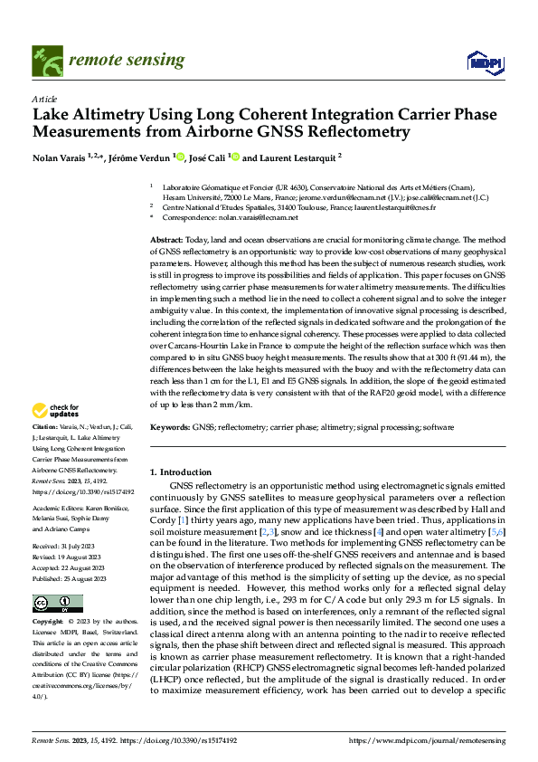 (PDF) Lake Altimetry Using Long Coherent Integration Carrier Phase ...