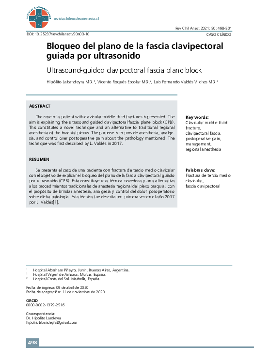 (PDF) Bloqueo del plano de la fascia clavipectoral guiada por ultrasonido