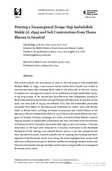 (PDF) Printing a Transregional Ṭarīqa: Haji Imdadullah Makki (d. 1899 ...