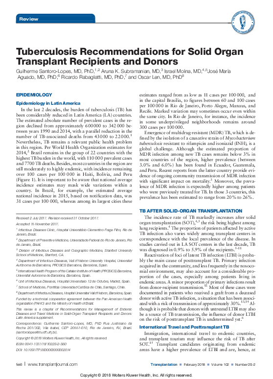 (PDF) Tuberculosis Recommendations for Solid Organ Transplant Recipients and Donors