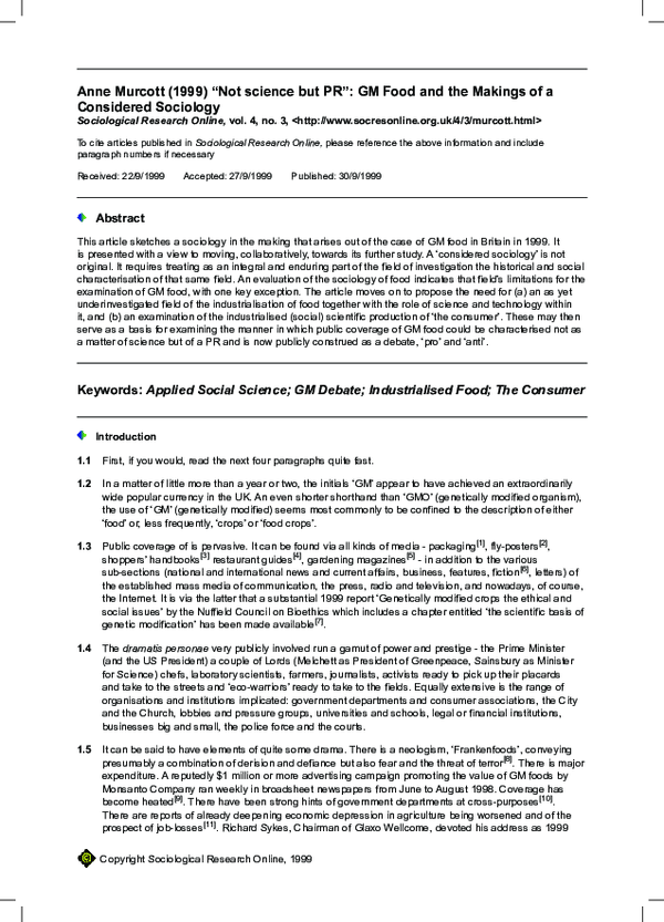 (PDF) Not Science but PR': GM Food and the Makings of a Considered ...