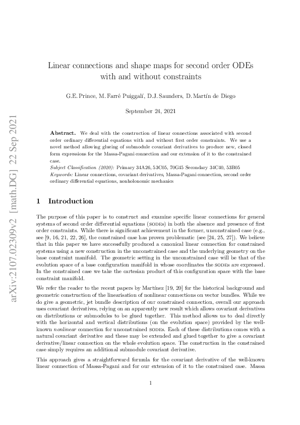 (PDF) Linear connections and shape maps for second order ODEs with and without constraints