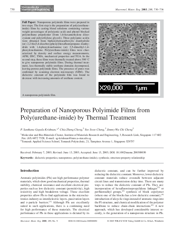 (PDF) Preparation of Nanoporous Polyimide Films from Poly(urethane ...