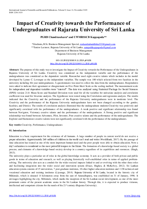 (PDF) Impact of Creativity towards the Performance of Undergraduates of ...