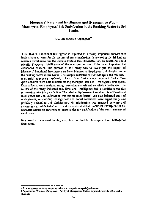 (PDF) Managers’ Emotional Intelligence and its Impact on Non-Managerial ...