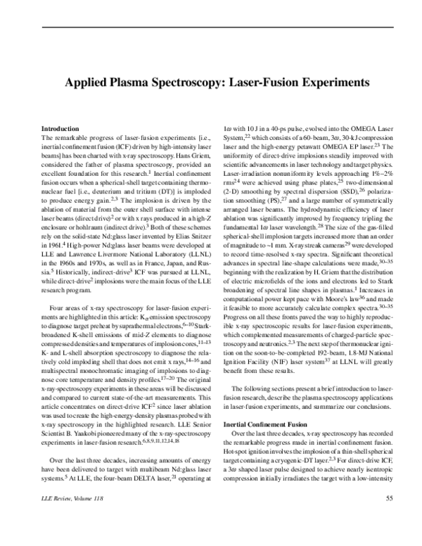 (PDF) Applied plasma spectroscopy: Laser-fusion experiments