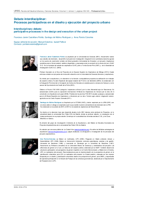 (PDF) Procesos participativos en el diseño y ejecución del proyecto urbano