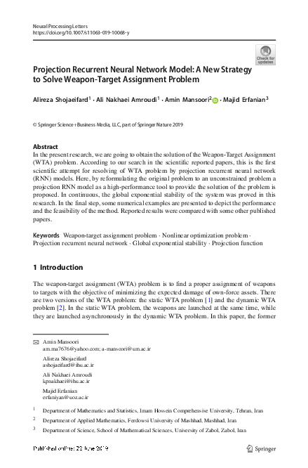 (PDF) Projection Recurrent Neural Network Model: A New Strategy to Solve Weapon-Target ...