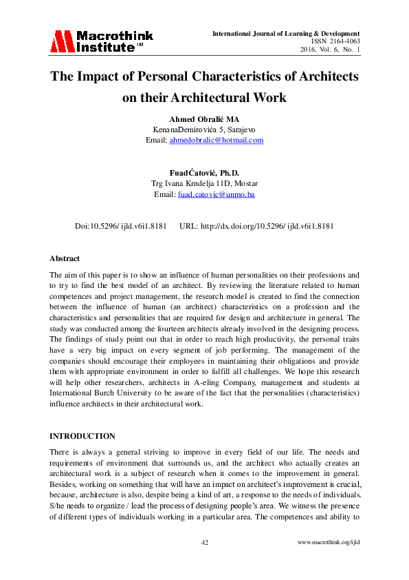 (PDF) The Impact of Personal Characteristics of Architects on Their ...