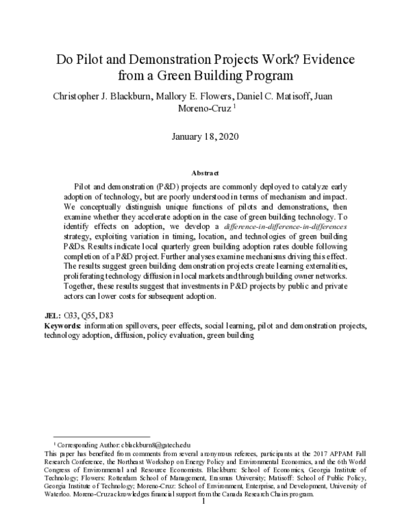 (PDF) Do Pilot and Demonstration Projects Work? Evidence from a Green ...