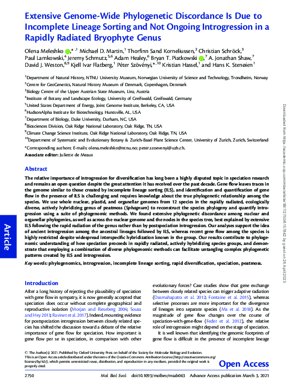 (PDF) Extensive Genome-Wide Phylogenetic Discordance Is Due to ...
