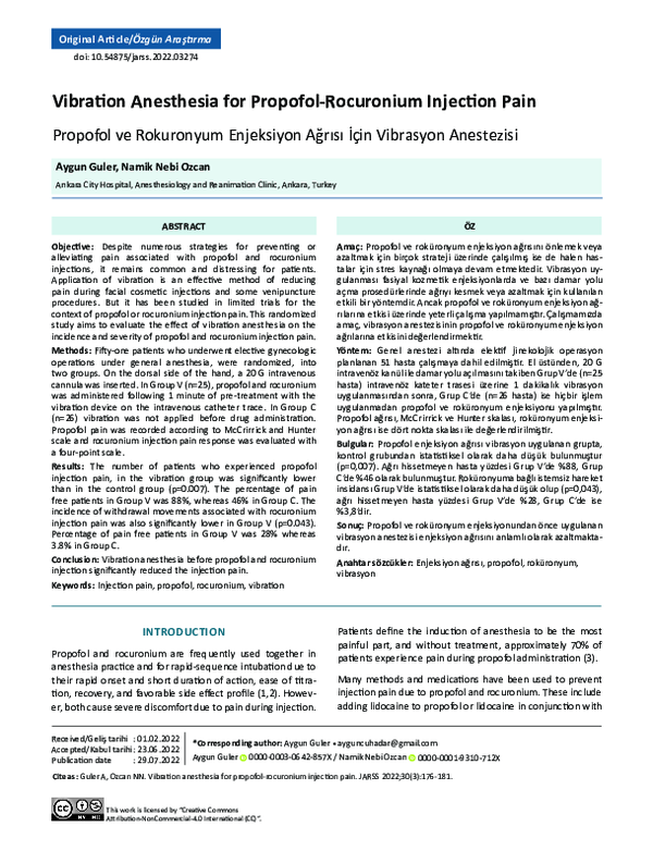 (PDF) Vibration Anesthesia for Propofol-Rocuronium Injection Pain