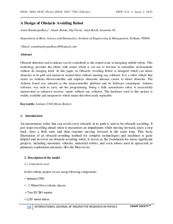 (PDF) A Design of Obstacle Avoiding Robot