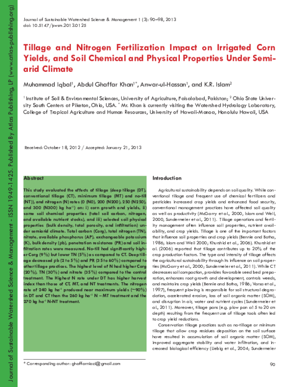 (PDF) Tillage and Nitrogen Fertilization Impact on Irrigated Corn ...