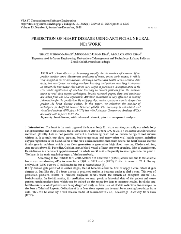 Pdf Prediction Of Heart Disease Using Artificial Neural Network