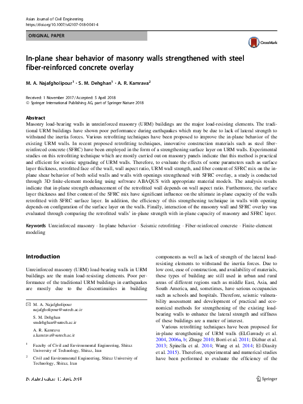 (PDF) In-plane shear behavior of masonry walls strengthened with steel ...