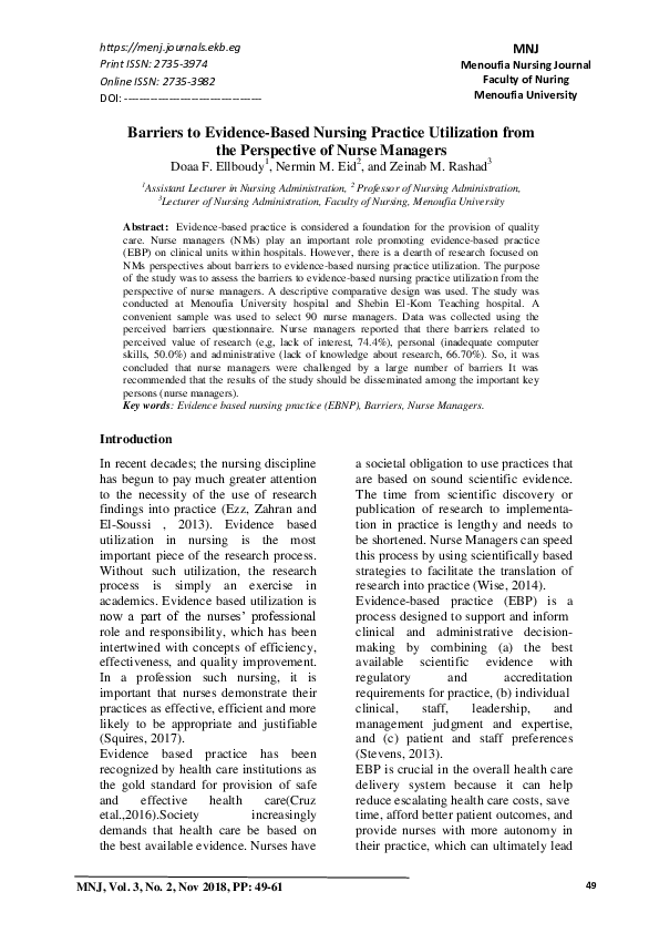 (PDF) Barriers to Evidence-Based Nursing Practice Utilization from the ...