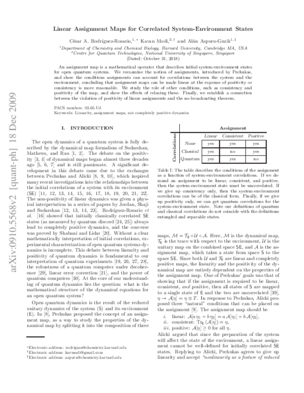 (PDF) Linear assignment maps for correlated system-environment states