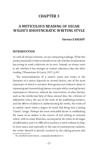 (PDF) A METICULOUS READING OF OSCAR WILDE’S IDIOSYNCRATIC WRITING STYLE