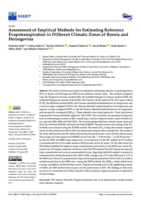 (PDF) Assessment of Empirical Methods for Estimating Reference Evapotranspiration in Different ...