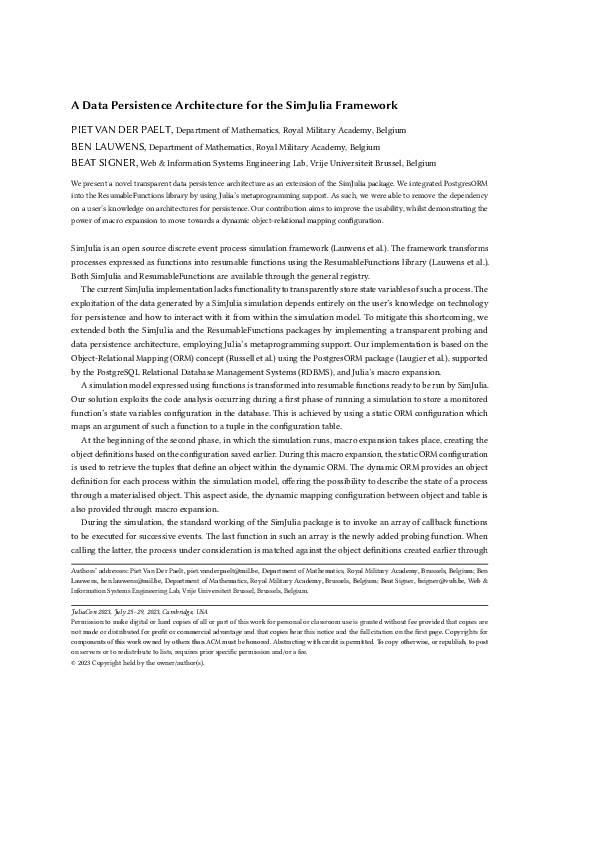 (PDF) A Data Persistence Architecture for the SimJulia Framework