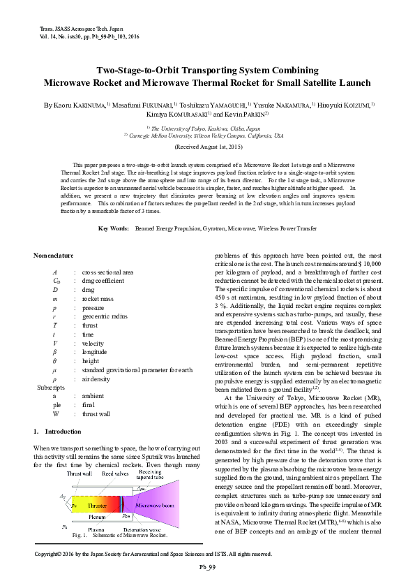 (PDF) Two-Stage-to-Orbit Transporting System Combining Microwave Rocket ...