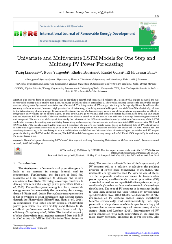 Pdf Univariate And Multivariate Lstm Models For One Step And
