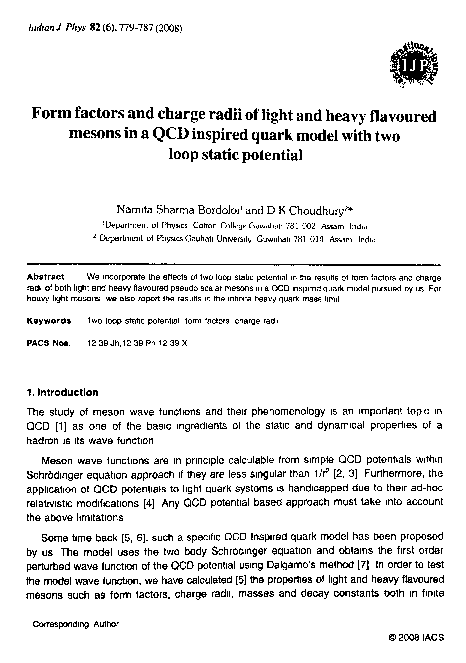 (PDF) Form Factors and Charge Radii of Light and Heavy Flavoured Mesons ...