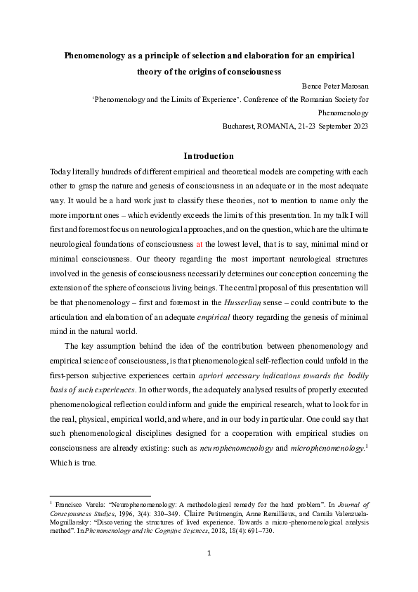 (PDF) Phenomenology as a principle of selection and elaboration for an ...
