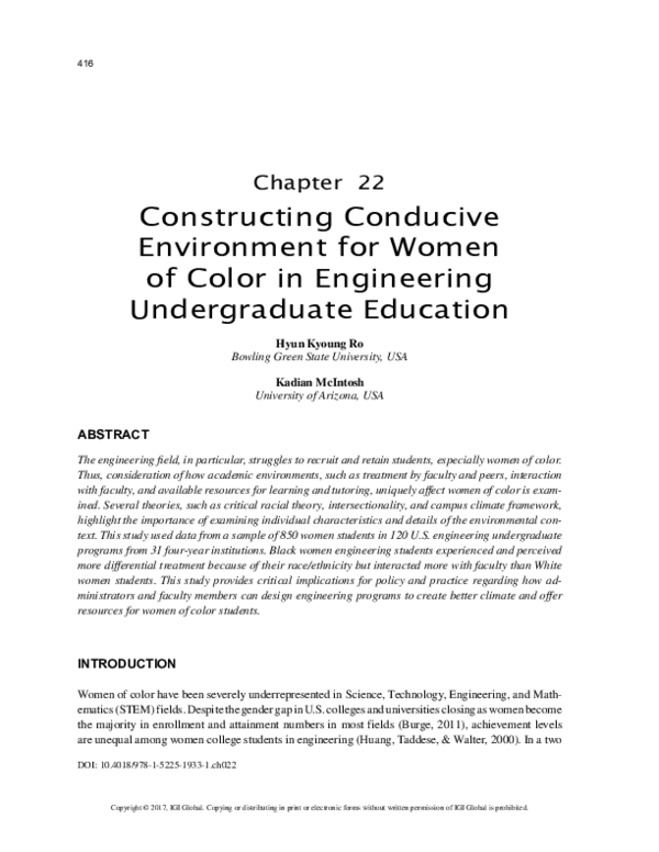 (PDF) Constructing Conducive Environment for Women of Color in ...