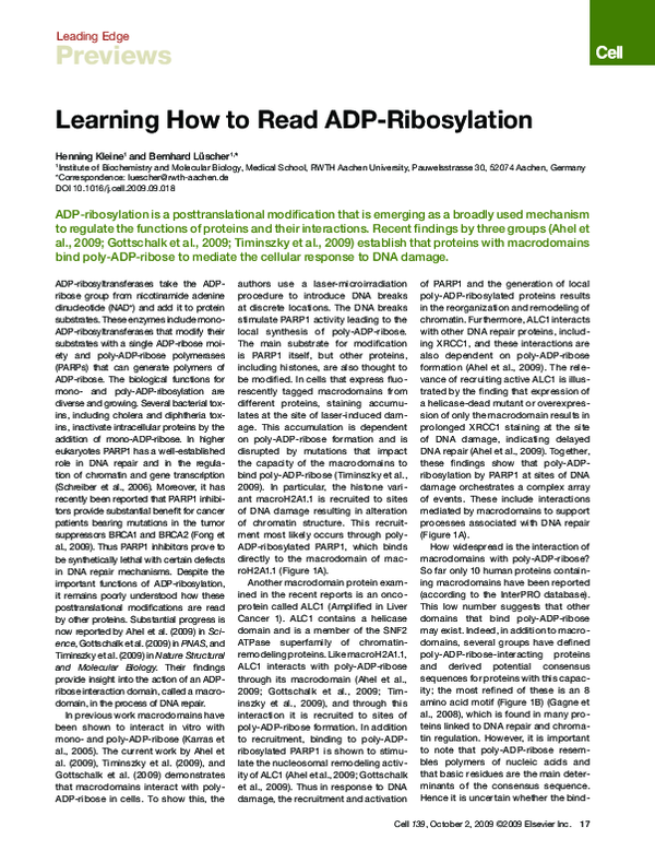 (PDF) Learning How to Read ADP-Ribosylation