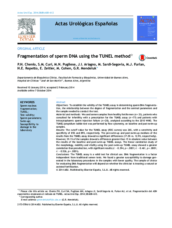 Pdf Fragmentation Of Sperm Dna Using The Tunel Method