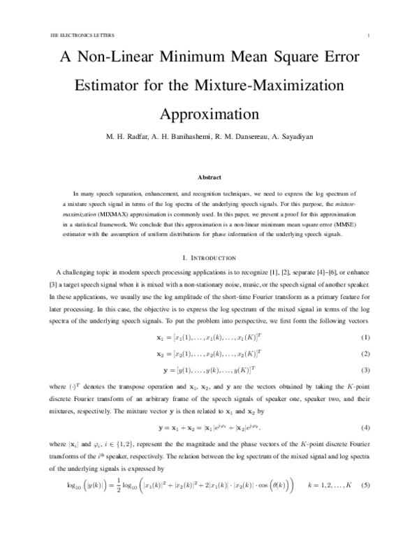 (PDF) Nonlinear minimum mean square error estimator for mixture-maximisation approximation