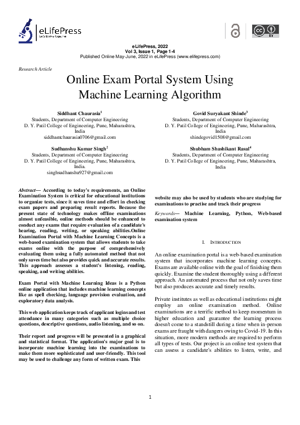 (PDF) Online Exam Portal System Using Machine Learning Algorithm