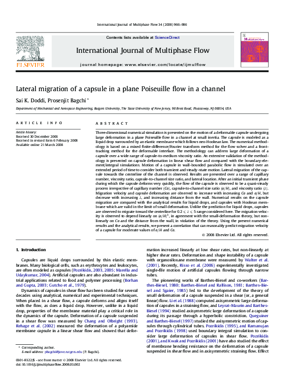 (PDF) Lateral migration of a capsule in a plane Poiseuille flow in a ...