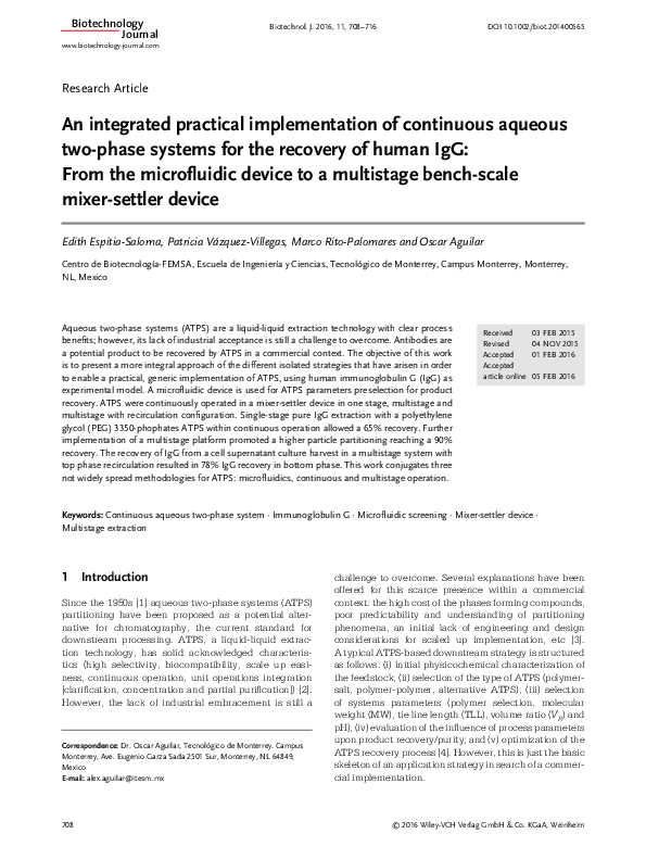 (PDF) An integrated practical implementation of continuous aqueous two ...