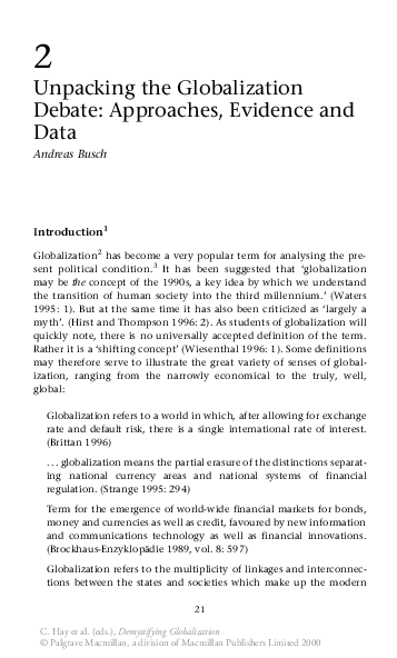 (PDF) Unpacking the Globalization Debate: Approaches, Evidence and Data